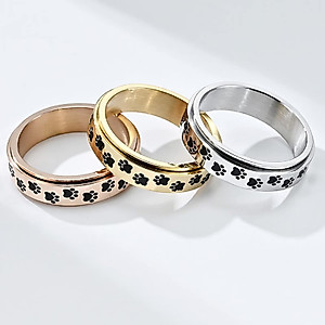 6mm Dog Paw Prints Spinner Ring,Stainless Steel Fidget Anxiety Worry Relieving Boredom Autism Band Fashion Animal Spins Rings for Men Women Girls