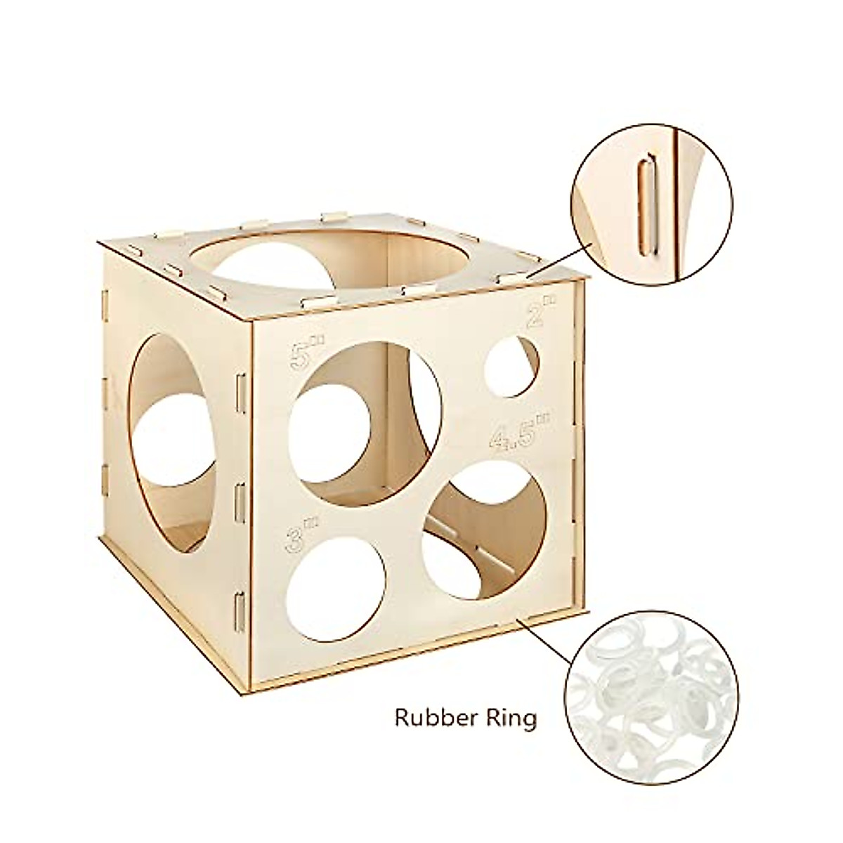 Auihiay 12 Holes Wood Balloon Sizer Cube Box with 200 PCS Balloon Glue Points, Collapsible Balloon Size Measuring Tool for Balloon Garland Balloon Columns Balloon Arches Decorations (2-10 INCH)