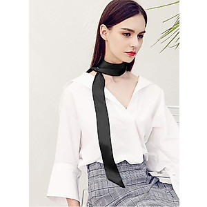 SilRiver Women's 100% Silk Skinny Scarf, Necktie, Sash Tie,Headdress, Fashion Accessories (2.4x70 inches, Black)