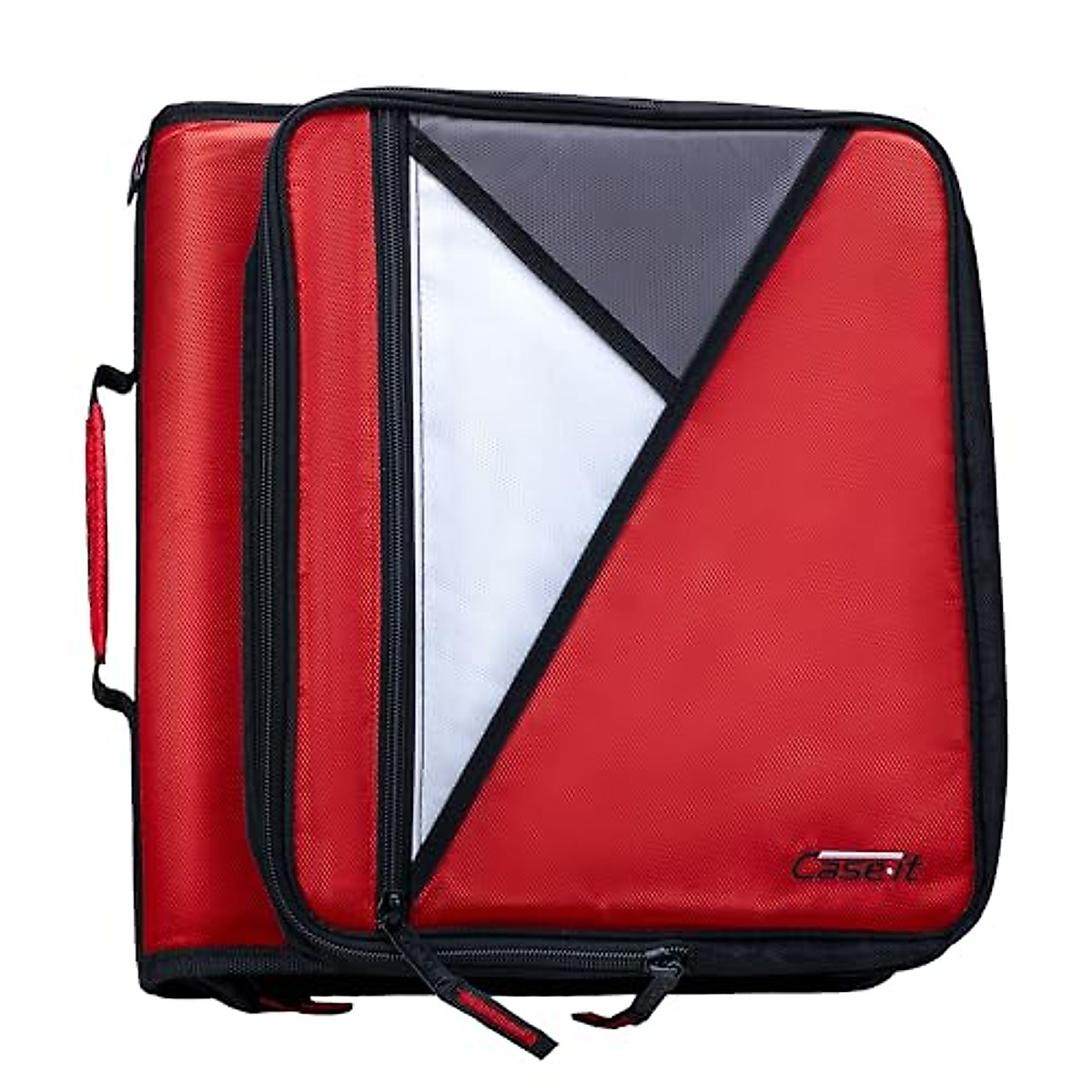 Case-it The Universal Zipper Binder - 2 Inch O-Rings - Padded Pocket That Holds up to 13 Inch Laptop/Tablet - Multiple Pockets - 400 Page Capacity - Comes with Shoulder Strap - Fire Engine Red LT-007