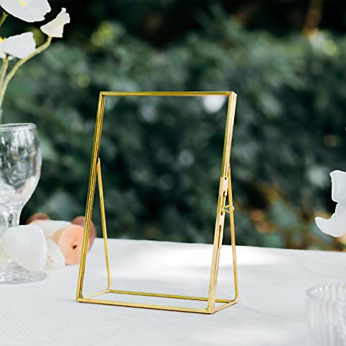 NCYP Glass Table Signs for Wedding - Small 5x7 Inches Place Card Holder - Gold Glass Photo Frame - Rectangle Display Brass Frame for Pressed Dried Flowers, Centerpiece (Glass Frame Only)