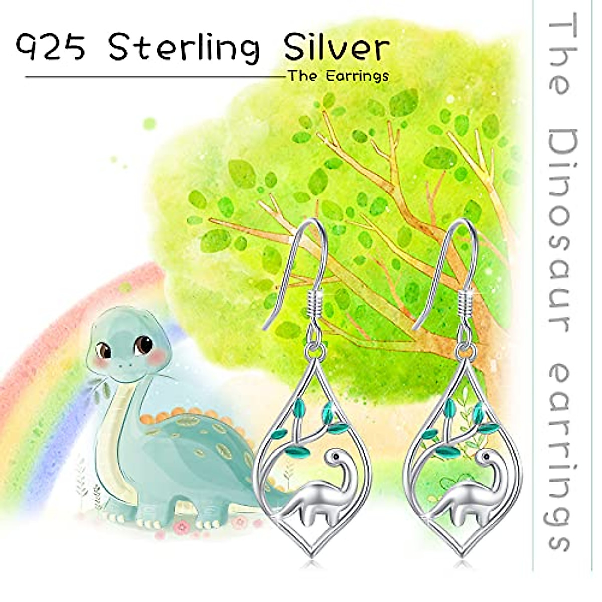 Dinosaur Earrings for Women 925 Sterling Silver Cute Dinosaur Dangle Earrings Hypoallergenic Dinosaur Jewelry Gifts for Women Teens Wife Birthday Christmas