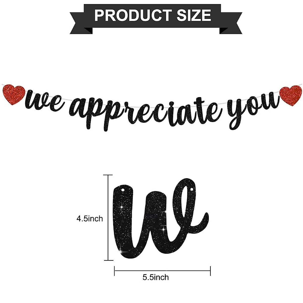 BEISHIDA Black We Appreciate You Banner,NO DIY,Employee Appreciation Banner for Office Party Decorations,Thank you for Employee Teacher Doctor Nurse Staff Appreciation Banner