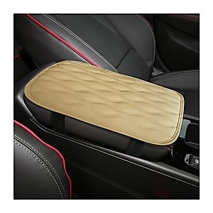 Osilly Car Center Console Cover, PU Leather Waterproof Armrest Storage Box Mat, Soft Non-Slip Auto Armrest Seat Box Protector, Car Interior Accessories for Most Vehicle, SUV, Truck (Beige)