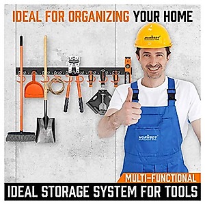 HORUSDY 64 Inch Adjustable Storage System, Wall Mount Tool Organizer, Tool Hangers for Mop and Broom Holder Shovel, Rake, Broom, Mop Holder, Etc.