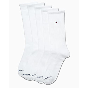 Tommy Hilfiger Men's Athletic Socks - Cushioned Crew Socks (5 Pack), Size 7-12, Pure White