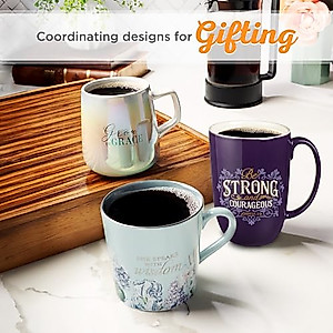 Christian Art Gifts Ceramic Scripture Coffee and Tea Mug 15 oz Purple Mug - Strong and Courageous - Joshua 1:9 Inspirational Bible Verse Cup Microwave and Dishwasher Safe Novelty Drinkware
