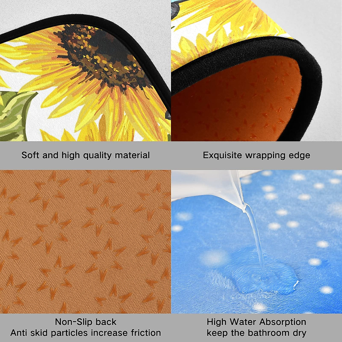 susiyo Sunflower Blue Butterfly Painted Kitchen Mat Set of 2 Pieces Non-Slip Comfort Memory Foam Rug for Kitchen Sink Laundry Office 19.7"x47.2" +19.7"x27.6"