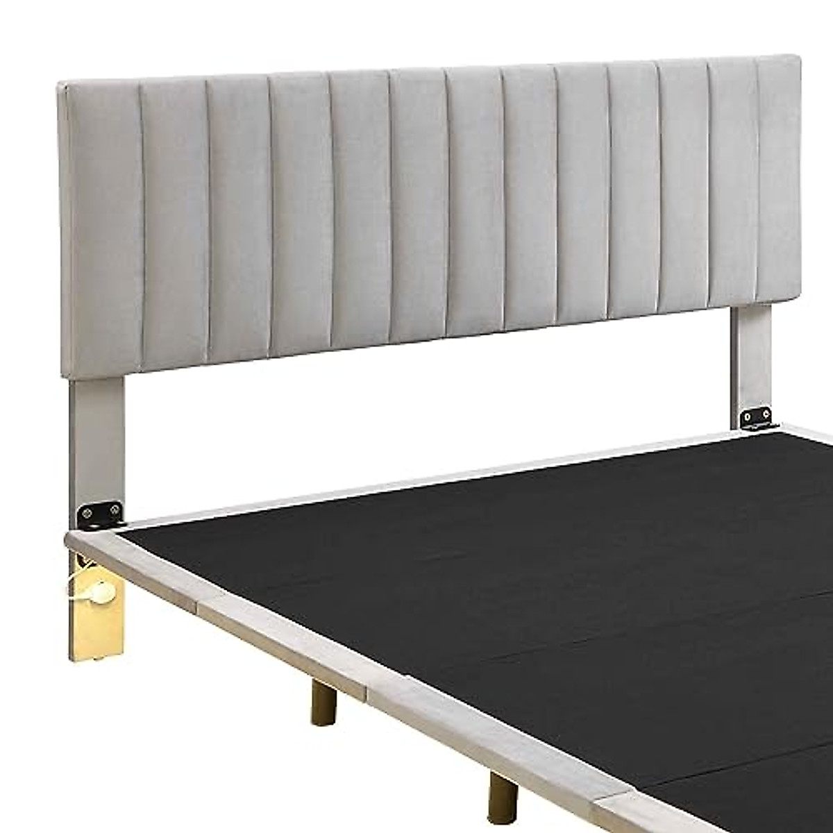 ATY Queen Size Platform Bed with LED Lights & Headboard, Modern Upholstered Floating Bedframe for Bedroom, Guestroom, Noise Free Design& No Spring Needed, Gray