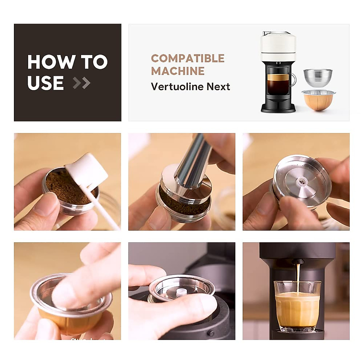 Reusable Vertuo Next Coffee Pods Holder Stainless Steel Refillable Filters Only Compatible with Nespresso VERTUO NEXT 8OZ - 3.0 Genaration