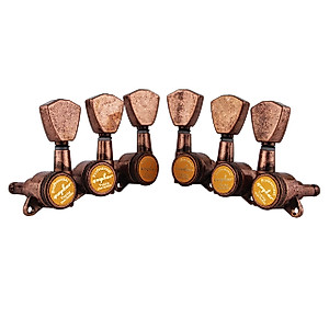 Guyker Guitar Locking Tuners (3L + 3R Handed) - 1:18 Models Rear Lock String Tuning Key Pegs Machine Head with Trapezium Button Antique Bronze, GK04SP