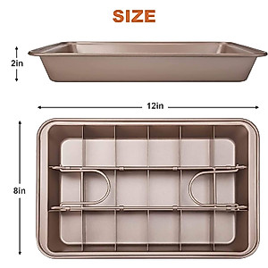 WSNB Brownie Pan, 18 Pre-Slicer Carbon Steel Baking Pans, Brownie Cutter, Brownie Tray with Oil Brush, Pre-Cut Square Molds for Oven Baking Cupcakes, Fudge & Chocolate 12 X 8 X 2 inches