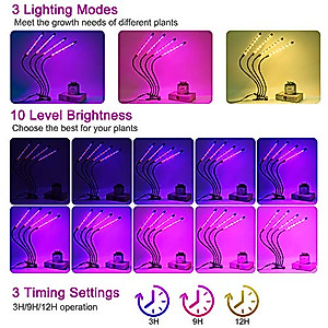 LEOTER Grow Light for Indoor Plants - Upgraded Version 80 LED Lamps with Full Spectrum & Red Blue Spectrum, 3/9/12H Timer, 10 Dimmable Level, Adjustable Gooseneck,3 Switch Modes