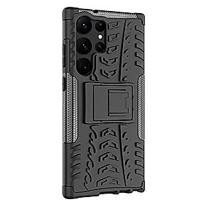 Folice for Galaxy S23 Ultra 5G Case, [Heavy Duty][Shockproof] Soft Rubber Hard PC Tough Dual Layer Protective Case with Kickstand for Samsung Galaxy S23 Ultra 5G (Black)