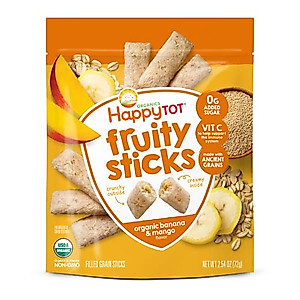 HAPPYTOT Organics Fruity Sticks, Oat & Fruit Filled Grain Sticks, Banana & Mango, Organic Toddler Snack, 2.5 Ounce Bag (Pack of 6)