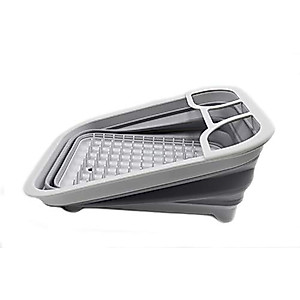 SAMMART 8.5L (2.2 Gallon) Collapsible Dish Drainer with Swivel Spout - Foldable Drying Rack - Portable Dinnerware Organizer - Space Saving Kitchen Storage Tray (1, Grey)