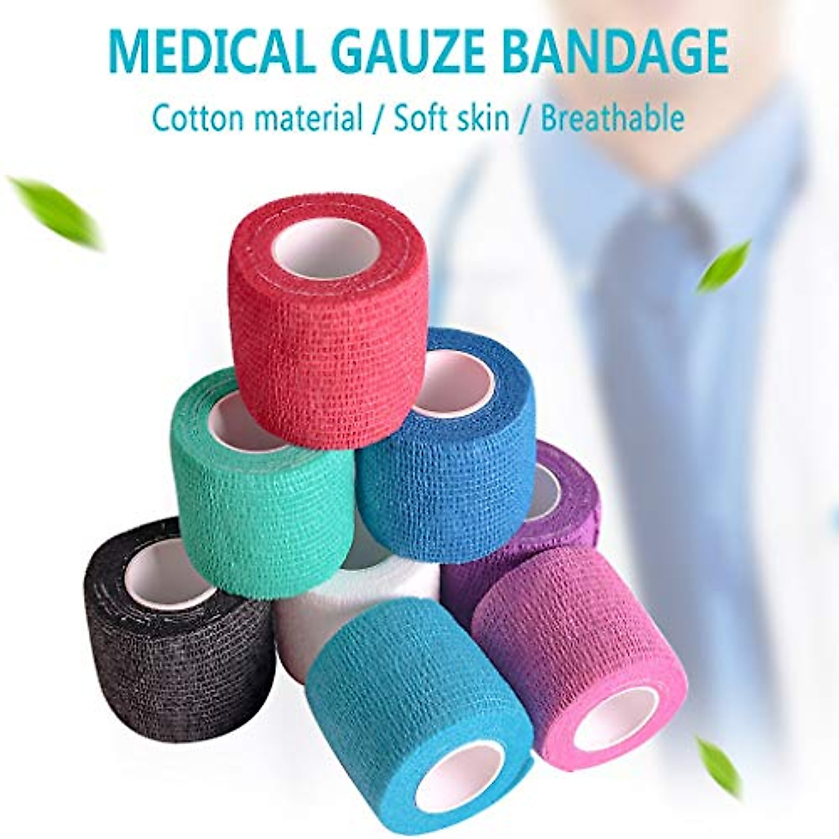 20 Pack Self Adhesive Bandage Breathable Cohesive Bandage Wrap Rolls Elastic Self-Adherent Tape for Stretch Athletic, Sports, Wrist, Ankle (Multicolor)