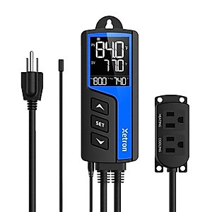 Xetron Temperature Controller Digital with Cooling Heating Pre-Wired Outlet On-Off Thermostat Controller for Freezer Fan Aquarium Reptile Homebrew 110V 10A -40~230°F, STC1000Pro NotWIFI
