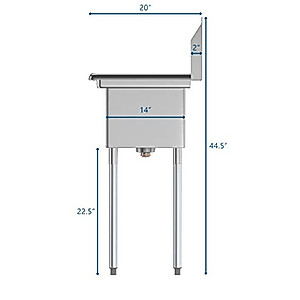 KoolMore 1 Compartment Stainless Steel Commercial Kitchen Prep & Utility Sink with Drainboard - Bowl Size 10" x 14" X 10"
