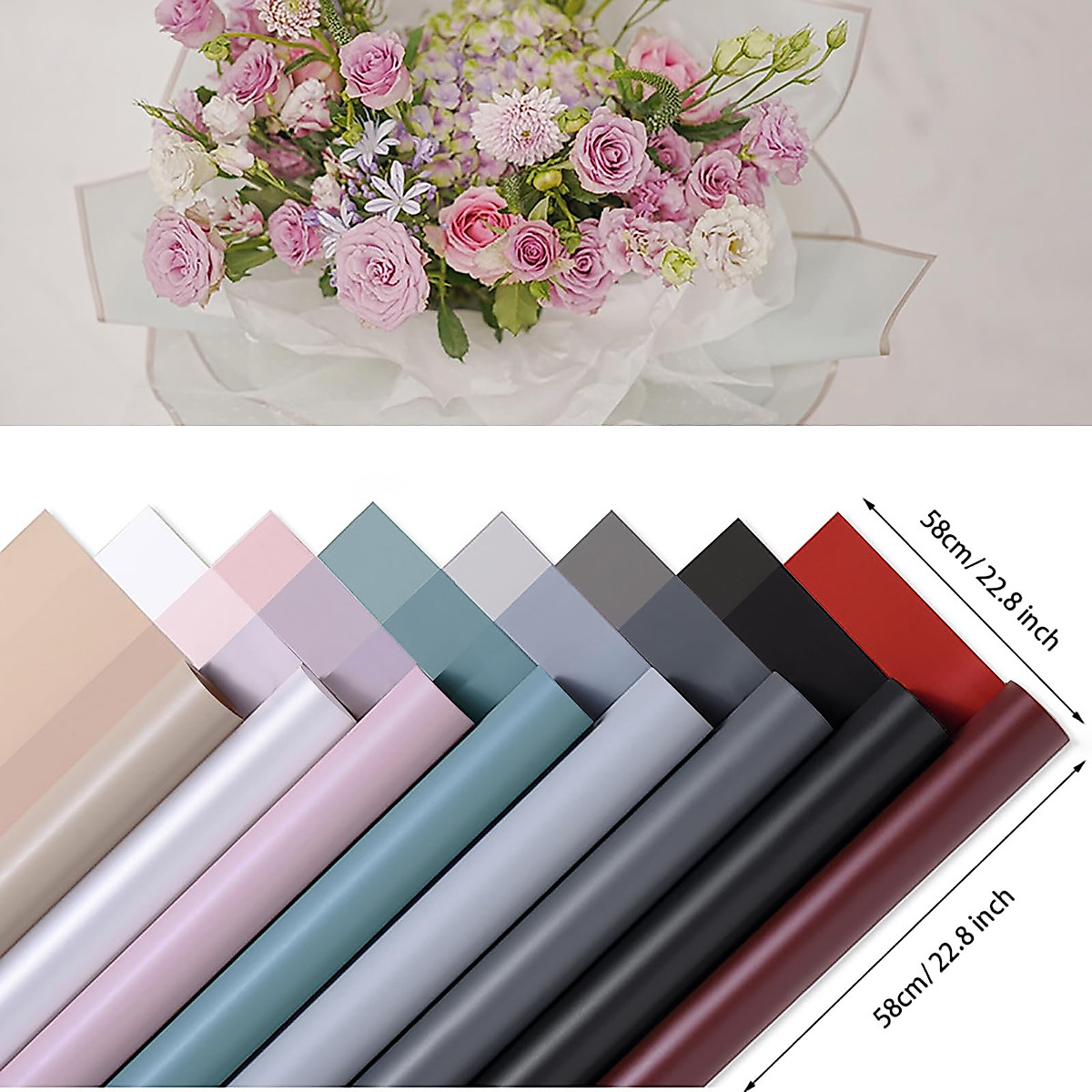 CCXSY 20 Pcs Bouquet Wrapping Paper,23 x 23 inch WaterProof Fresh Flower Wrapping Paper,Double Side Pure Color Print Flower Packing for Her Valentine's Day Chocolate