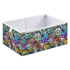 Abstract Grunge Graffiti Pattern Cartoon Storage Basket Bin Foldable Storage Box Hamper Dog Toy Bin for Pillows Nursery Home Closet Organizing Deco