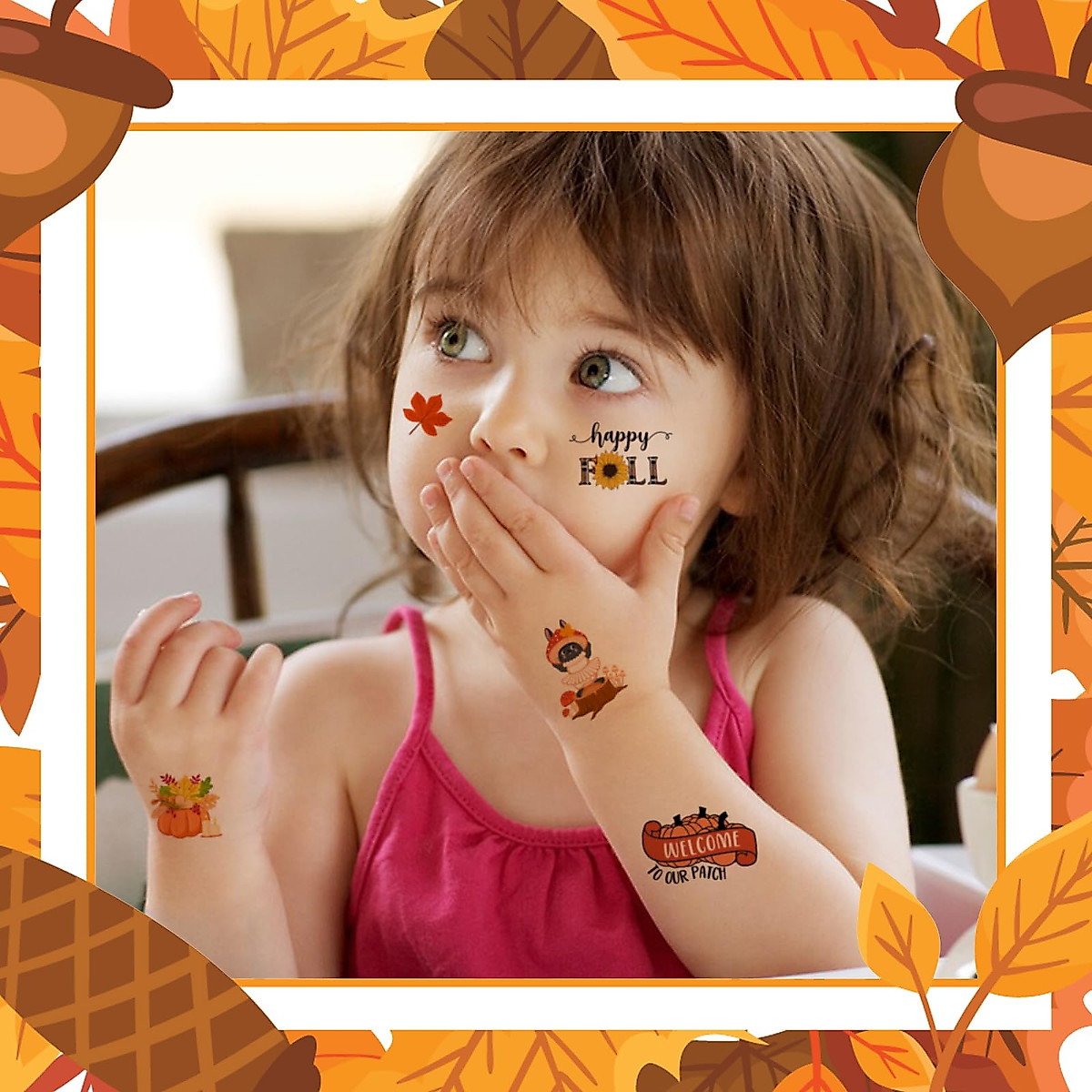 65 Pieces Fall Temporary Tattoos for Kids, 12 Sheets Autumn Harvest Thanksgiving Temporary Tattoo Stickers With Pumpkin Maple Leaves Squirrels Deer Design for Fall Party Decorations Favors Festival