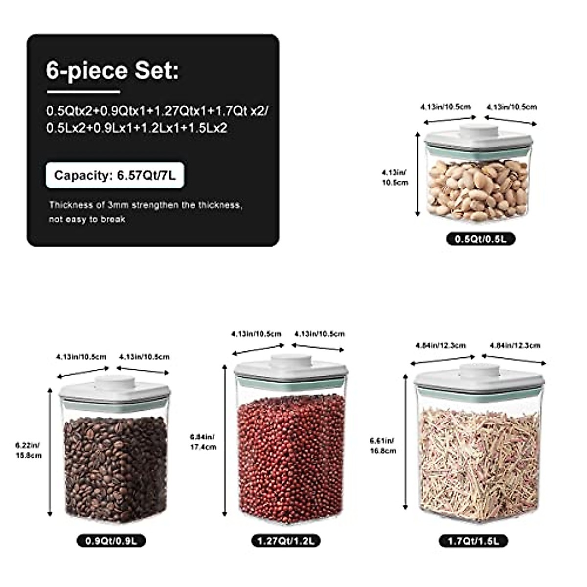 CosyStora Airtight Food Storage Containers Set 6 Pieces POP Open Clear Plastic Canisters with lids,BPA Free, Kitchen Pantry Organization and Storage Containers for Bakery Cookies Nuts Sugar Storage