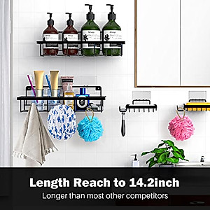 EXQLIFE YAWSOUP Shower Caddy Shelf with Hooks Storage Rack Organizer ，Can be wall-mounted without holes for Bathroom, Washroom, Restroom, Shower, Toilet, Kitchen