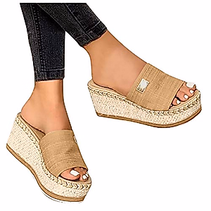 JMMSlmax Sandals for Women Dressy Summer Wide Width Summer Wedges Sandals Platform Casual Summer Middle Heels Open Toe Sandal