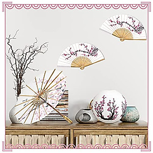 Tallew 12 Pcs Cherry Blossom Decor Set, Including 2 Chinese Japanese Oiled Paper Umbrella, 4 Pink Lanterns and 6 Handheld Silk Decorative Folding Fans for Wedding Party Favor