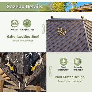 YOLENY 12' X 16' Hardtop Gazebo Galvanized Steel Outdoor Patio Gazebo Canopy Permanent Gazebo with Single Roof Aluminum Frame, Netting & Curtains for Garden, Patio, Lawns, Deck