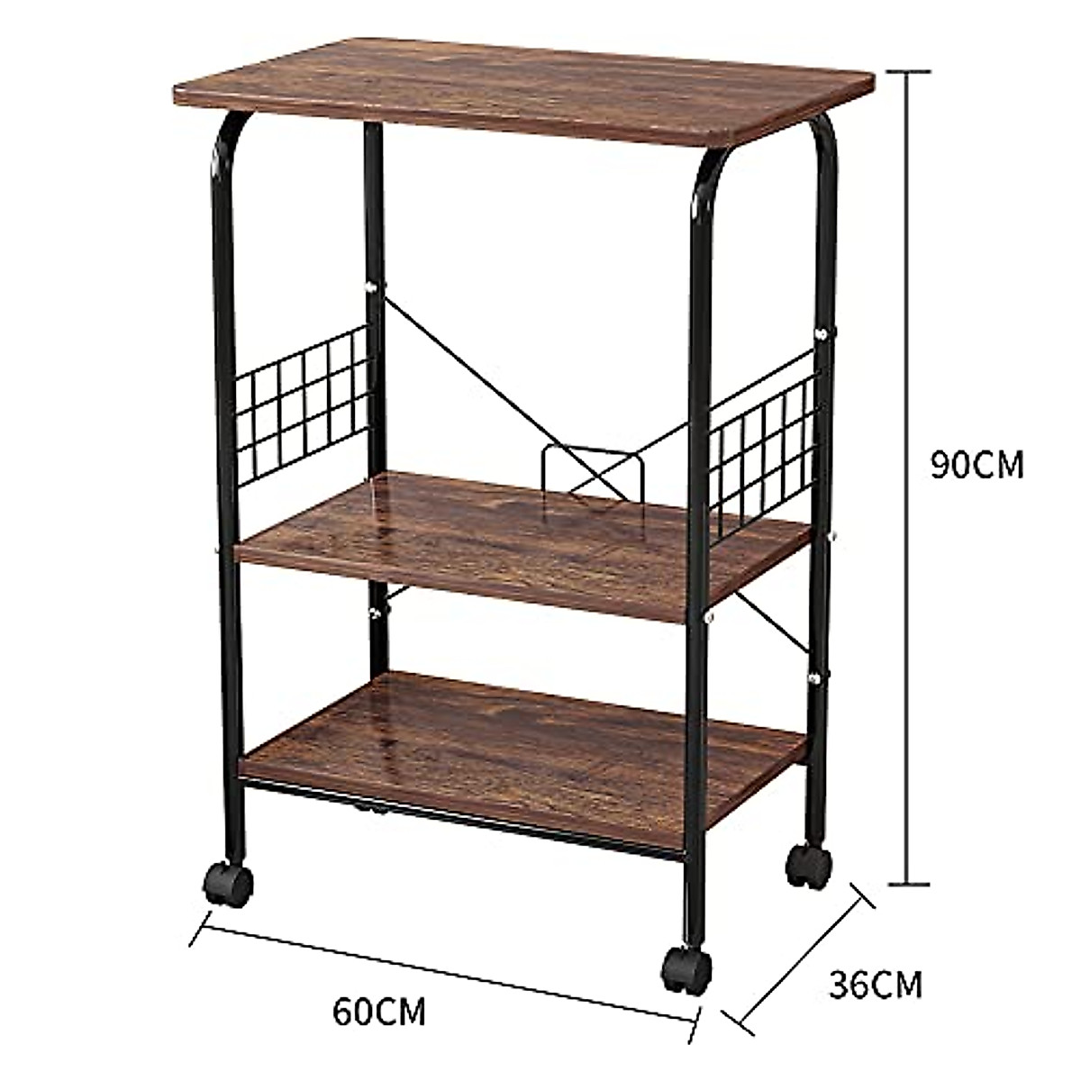 Kitchen Storage Shelf Rack Bathroom Shelf, 3-Tier DIY Storage Rack Multipurpose Shelf with Casters, for Kitchen, Living Room, Bathroom, Balcony, Rustic Look, Metal Wooden Combination (3-Shelf)