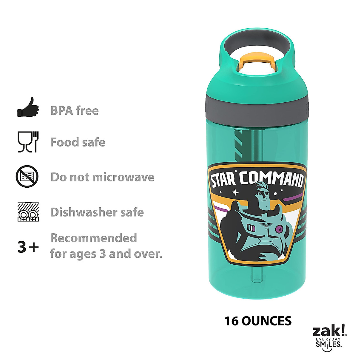 zak! Disney and Pixar Lightyear - 5-Piece Dinnerware Set - Durable Plastic & Stainless Steel - Includes Water Bottle, 8-Inch Plate, 6-Inch Bowl, Fork & Spoon - Suitable for Kids Ages 3+