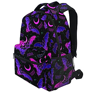 MNSRUU Student School Bag Purple Bat Gothic Backpack for Girls Boys College Bookbag Laptop Rucksack Travel Backpack for Adult Teen Casual Daypack