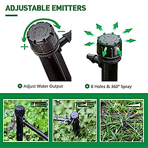 MIXC 50PCS Drip Emitters Sprayer with Stake Water Flow Adjustable for 1/4 inch Irrigation Tube Hose, 360 Degree Dripper Perfect for Irrigation System Watering Kits for Garden Patio Lawn Flower Bed
