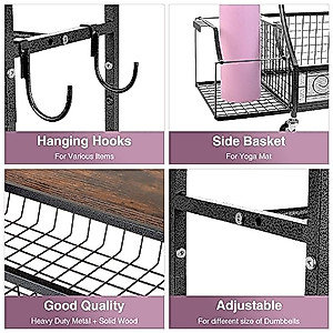 Yoga Mat Storage Rack - Home Gym Storage Rack, Workout Equipment Storage Rack for Dumbbells Yoga Mats Foam Rollers Kettlebells, Weight Rack with Hooks and Wheels