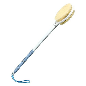 Body Scrubber Anti Slip Long Handle for Shower,Dual-Sided Shower Brush with Soft and Stiff Bristles, 20.07in Showering Exfoliator for Men and Women(Blue)