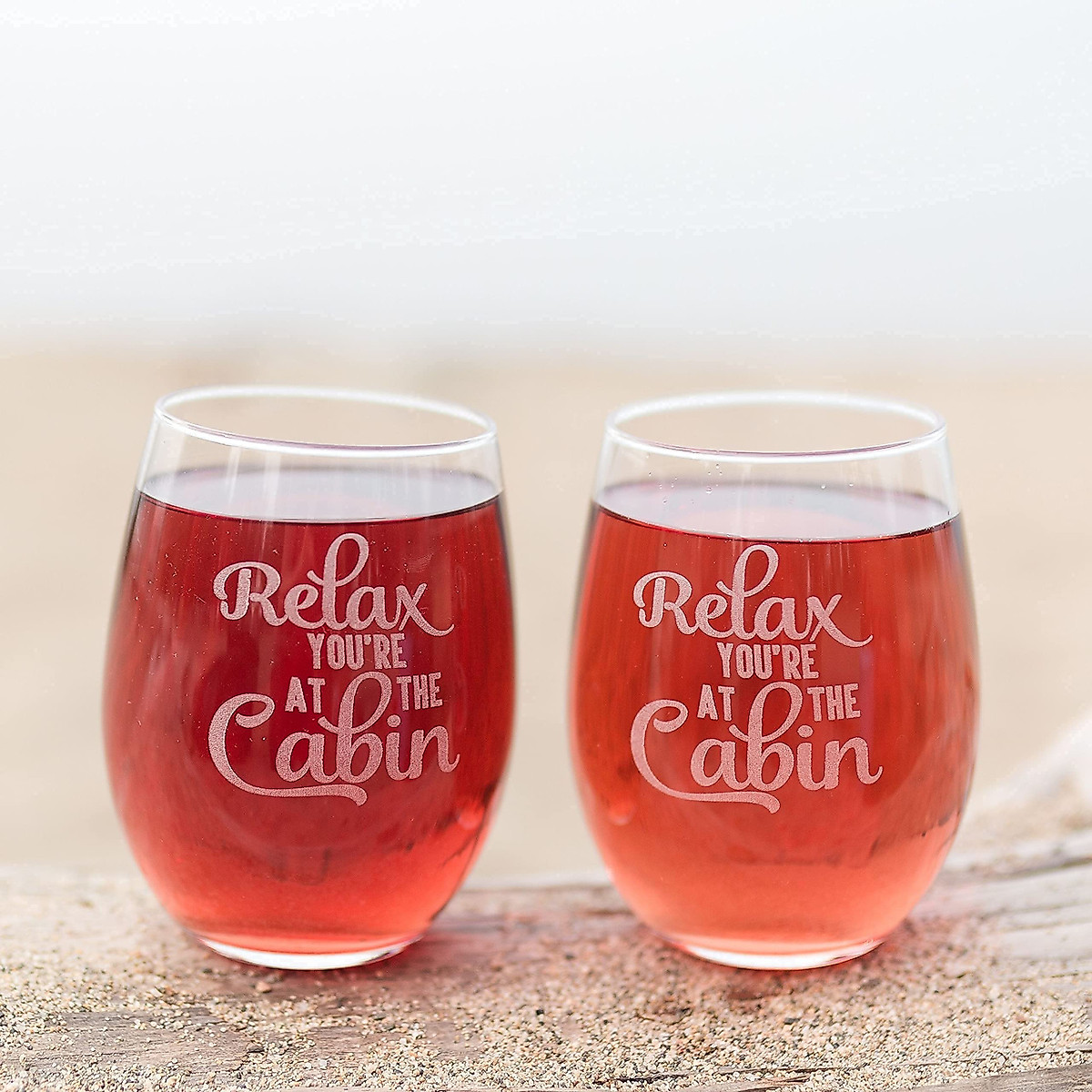 Log Home Decor Stemless Wine glasses Set of Two - Gifts for the Cabin - Retirement Gifts for Men