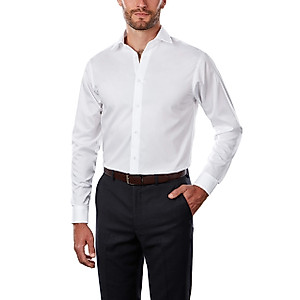 Calvin Klein Men's Regular Fit Non Iron Herringbone Spread Collar Dress Shirt, White, 16.5" Neck 32"-33" Sleeve
