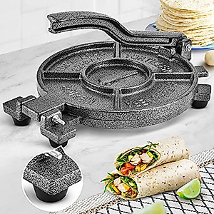ARC Tortilla Press 10.4 inch, Cast Iron Tortilla Maker, Heavy Duty Tortillera Pataconera, Flour Tortilla Press, Roti Maker, Taco Maker, Taco Press, Black Gray