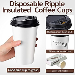 EBOOT 200 Pack Disposable White Paper Coffee Cup with Lids to Go Coffee Cups Bulk Hot/Cold Beverage Drinking Cups, Hot Paper Cups Bundle for Party Travel Home Restaurant Cafe (12 OZ)