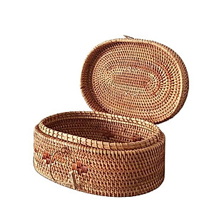 Ruiziliang Organizer & Storage 1 Pack Handmade Woven Portable Oval Storage Box, Sundries Storage Box, Retail Picnic Box with Lid
