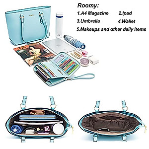 Handbags for Women Large Tote Shoulder Bags Top Handle Satchel Purses Wallet set 2pcs IceBlue