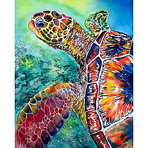 Teinsnis Sea Turtle Paint by Number for Adults Canvas, DIY Digital Sea Turtle Paint by Numbers, Sea Turtle Adult Paint by Number Kits, Acrylic Oil Number Painting Kits for Home Decor Gift 16"x20"