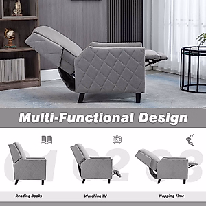 AVAWING Push Back Recliner Chair Set of 2, Wing Back Chairs with Arms, Mid-Century Vintage Accent Chair for Living Room, polyester, Grey