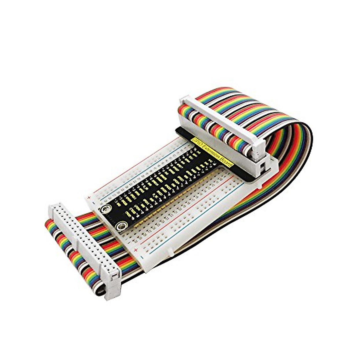 KEYESTUDIO GPIO Breakout Kit for Raspberry Pi - Assembled Pi Breakout + Rainbow Ribbon Cable + 400 Tie Points Solderless Breadboard