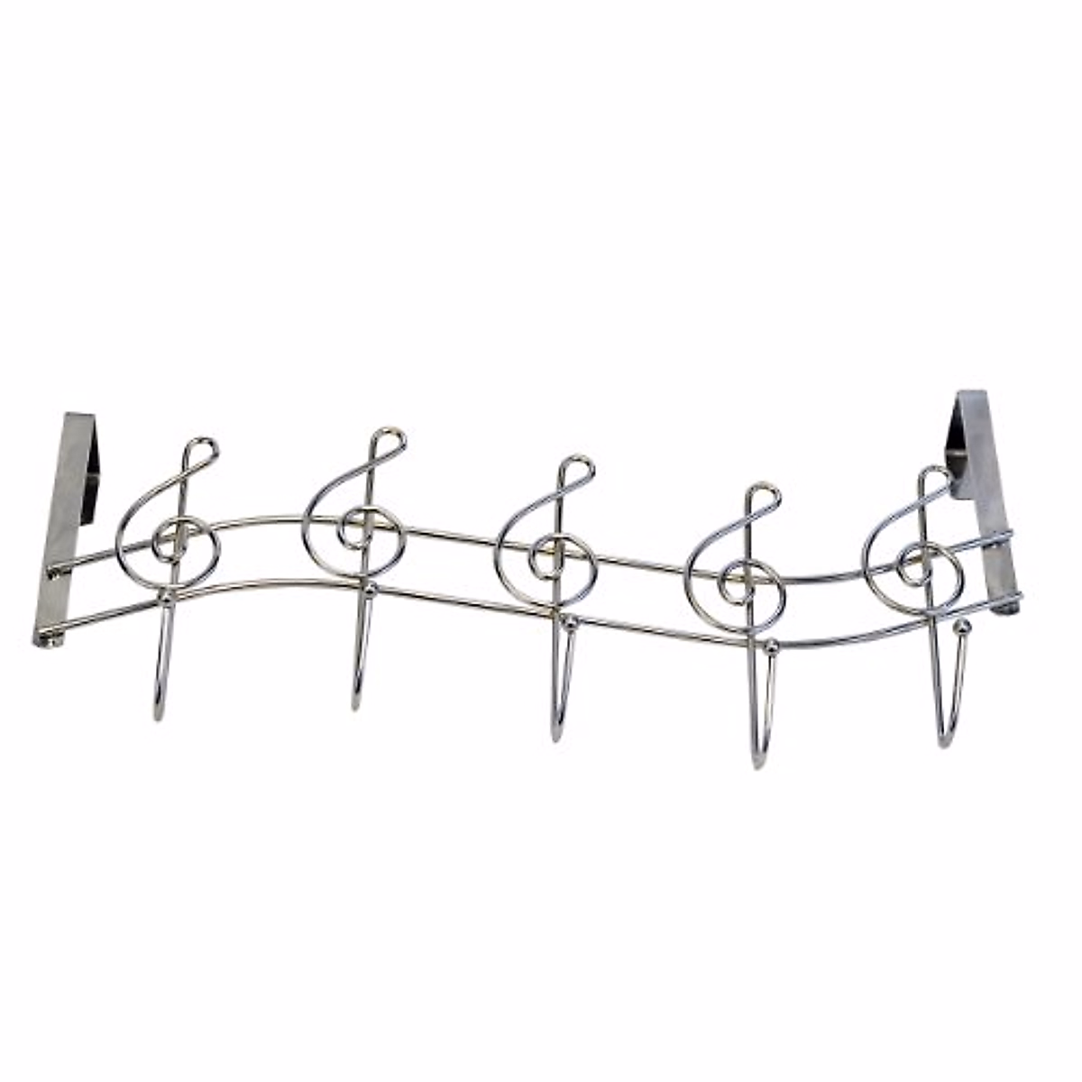 Southern Homewares Music Note Treble Clef Shape Over The Door Metal Rack, 5 Hanger Hooks Chrome Plated