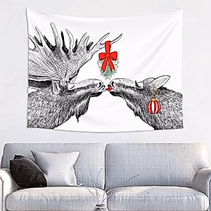 Mosytuky Moose Kissing Under Mistletoe Tapestry Wall Hanging Decor For Living Room Bedroom Dorm Classroom Office Decor 29x37 Inch