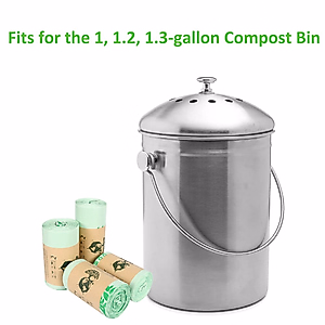 100% Compost Bags for Kitchen Countertop Compost Bin - 1, 1.2, 1.3, 1.5 Gallon, Kitchen Food Scrap Waste Compostable Small Trash Bags, ASTM D6400, US BPI and Europe OK Compost Home Certified, 100ct