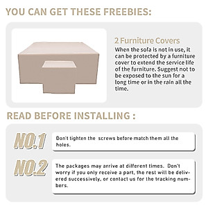 WAROOM 5 Pieces Patio Furniture Set PE Wicker Outdoor Brown Rattan Sectional Sofa Loveseat Couch Conversation Chair with Storage Bin Coffee Table and Propane Fire Pit, Anti-Slip Khaki Cushion